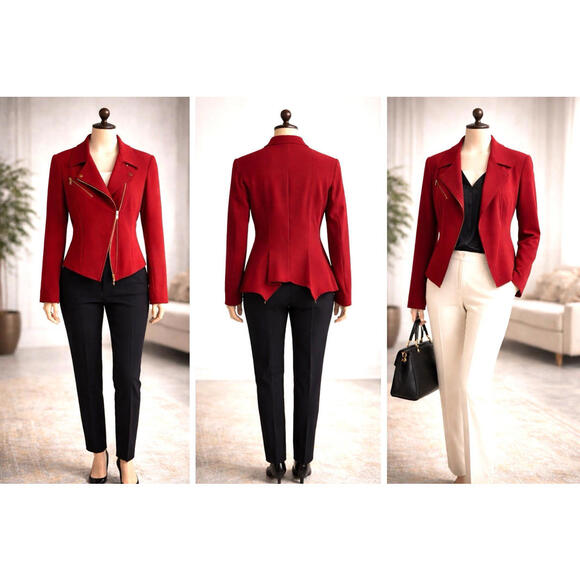 IMAN | Jackets & Coats | Iman Womens Red Moto Jacket Size Xl Zip Front ...